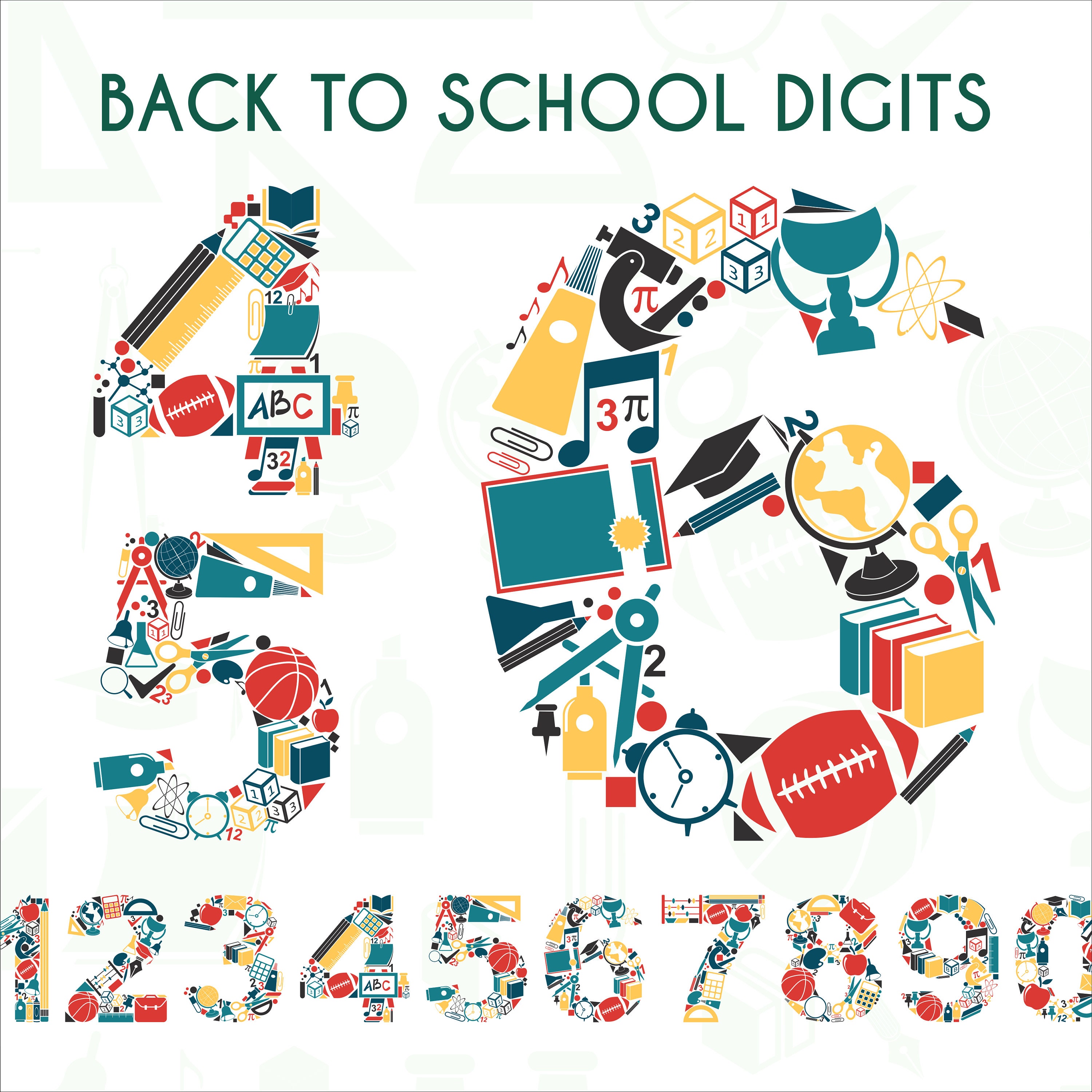 Back to School Clipart Digits for Card Decorating, T-shirts, and ...