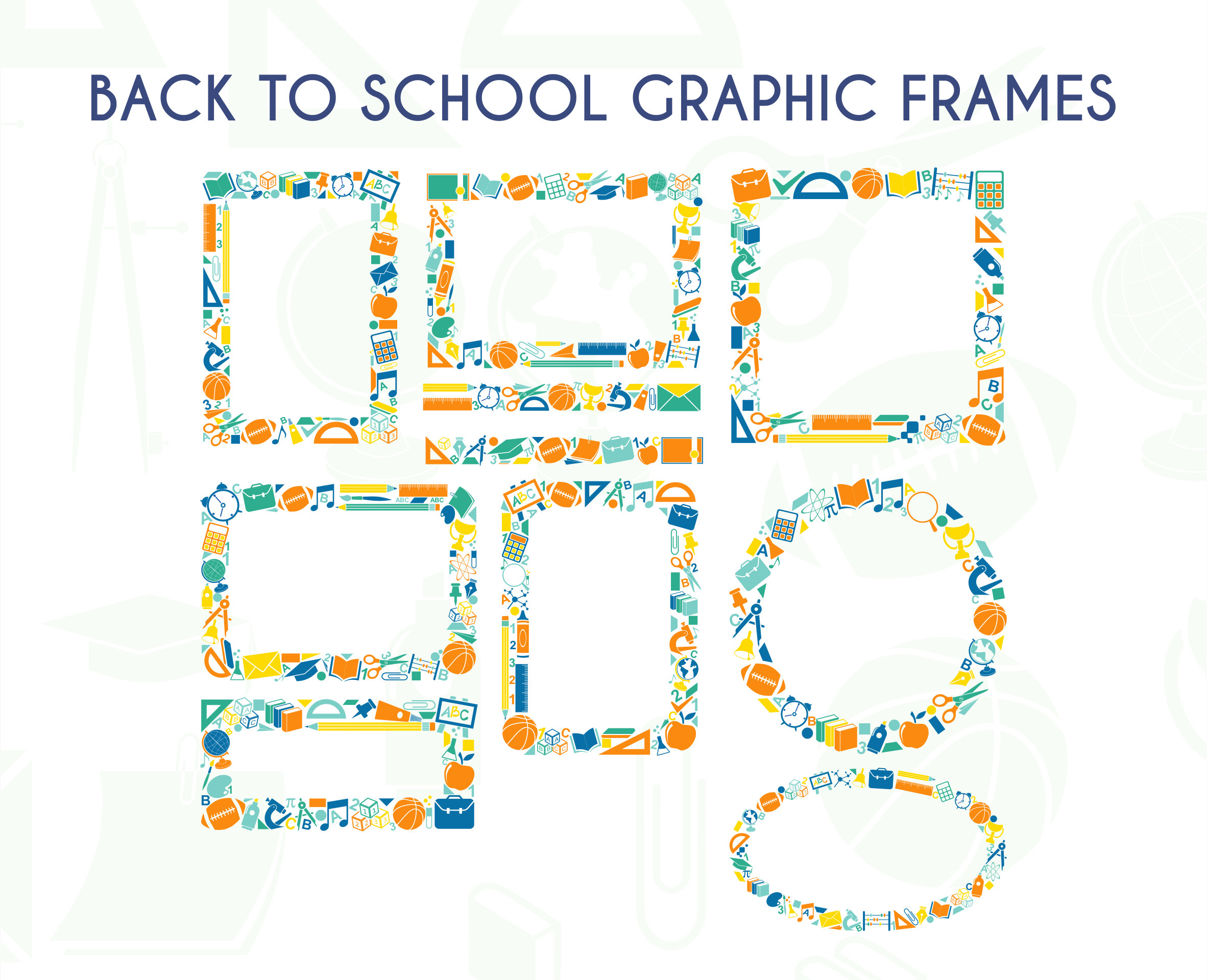 School PNG Frame Designs. Colorful Digital Kindergarten Photo ...