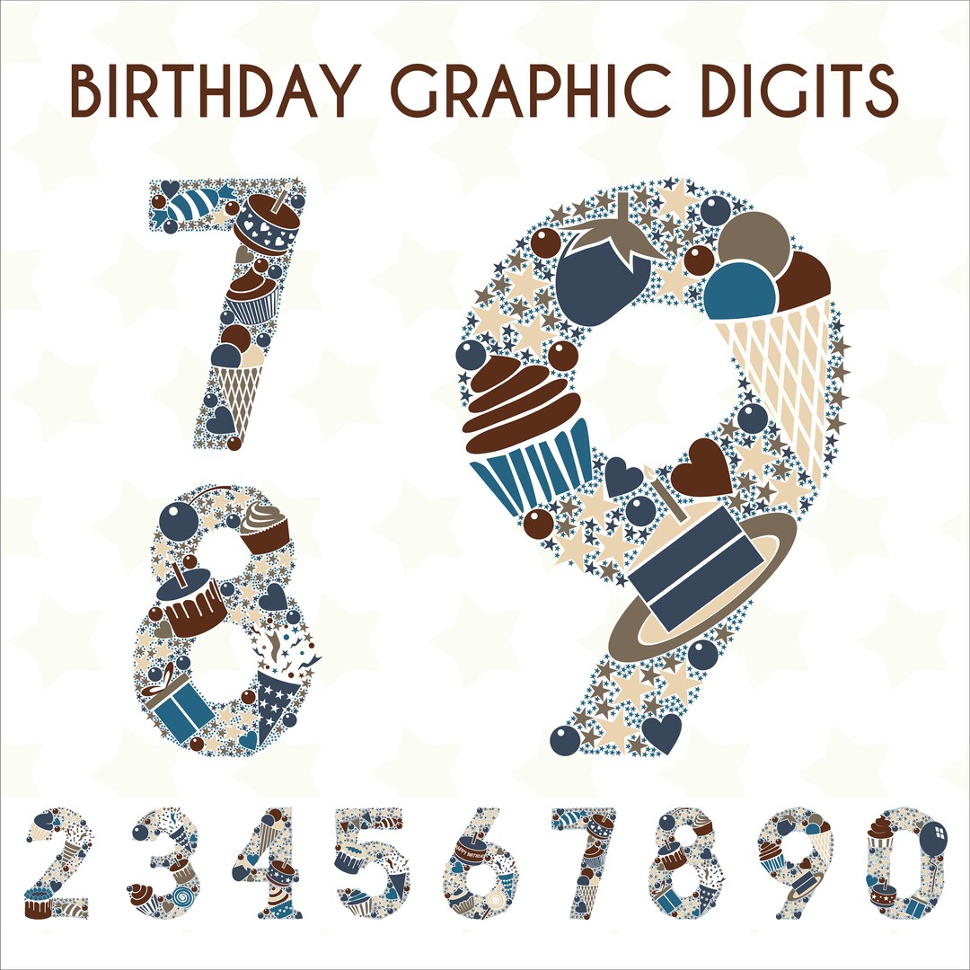 Birthday Numbers Digital Clip Art. Birthday Sublimation Digits Clipart ...