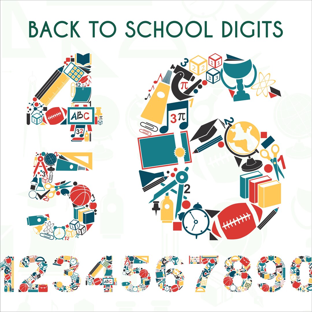Back to School Clipart Digits for Card Decorating, T-shirts, and ...