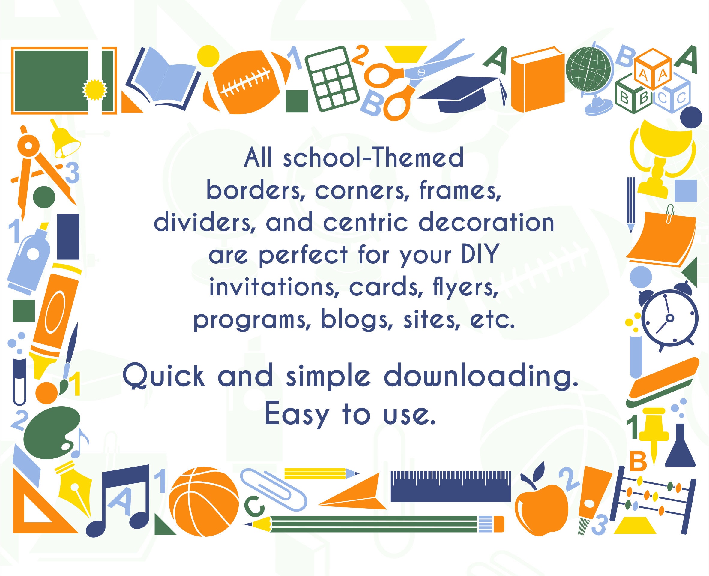 School PNG Frame Designs. Colorful Digital Kindergarten Photo ...