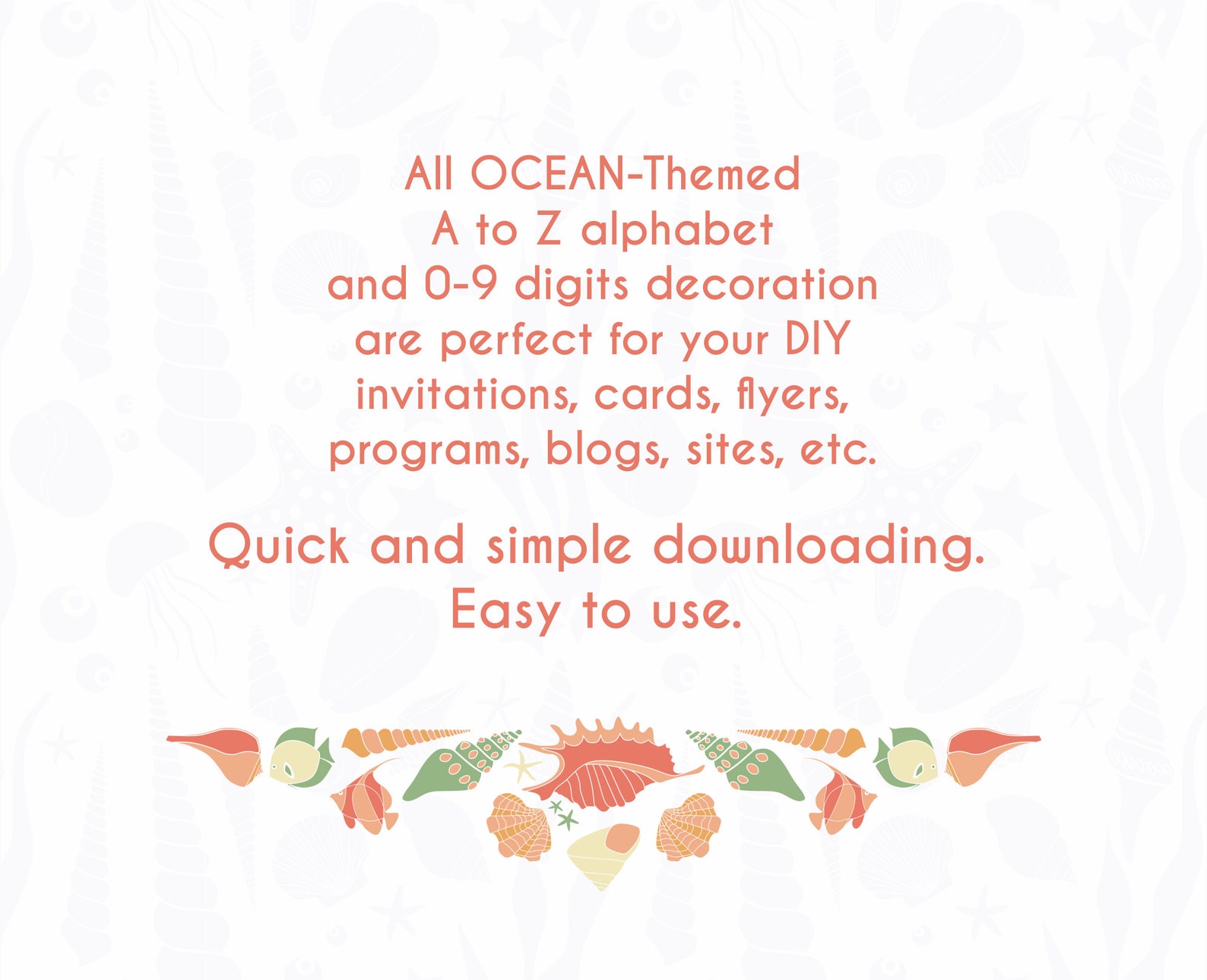 Boy's Blue Ocean Digital Numbers. Summer 0-9 Digits With Shells and Sea ...