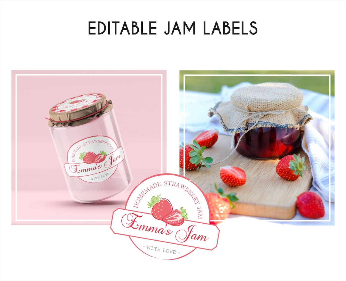 Editable Label Design for Strawberry Jam Jars. A Template That Allows ...