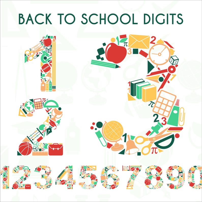 School Birthday Numbers PNG, SVG Clipart. 0-9 Homeschooling Digits Clip ...