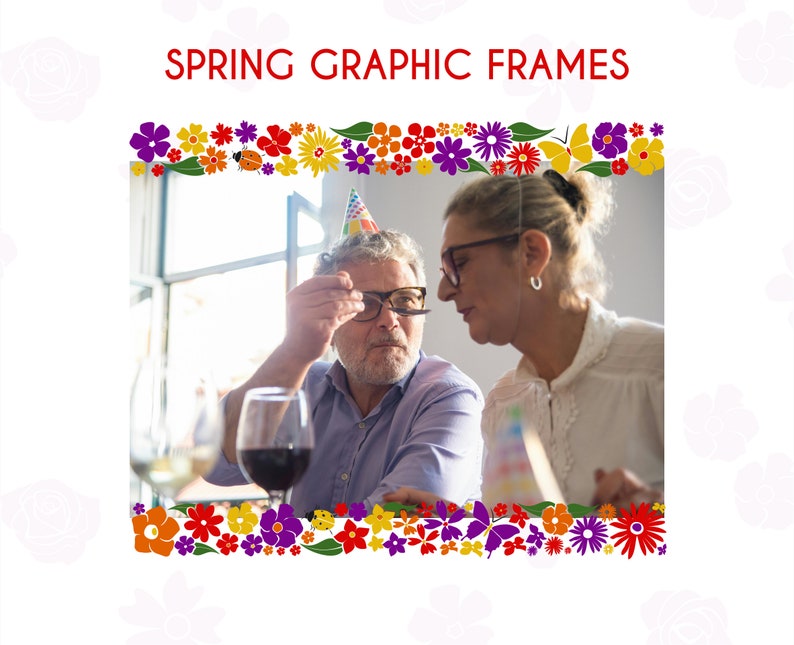 Spring Colorful PNG Floral Photo Framing. Cute Happy Digital Flower ...
