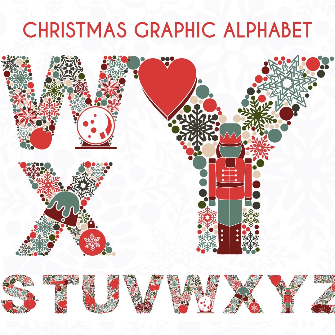 A to Z Christmas Fonts SVG. Winter Theme Alphabet Clipart. Colorful ...