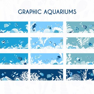 Blue SVG Graphic Sealife Elements. Marine Sea Creatures Rectangles ...