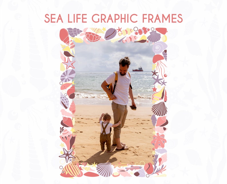 Ocean Corals and Shells PNG Border Decorations. Sea Life Ornamented ...