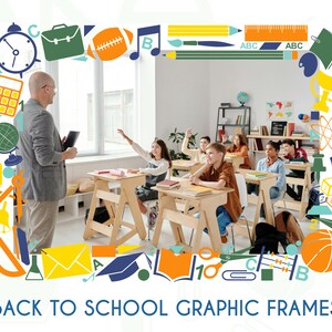 Back to School PNG Border Decorations. Preschool Ornamented Digital ...