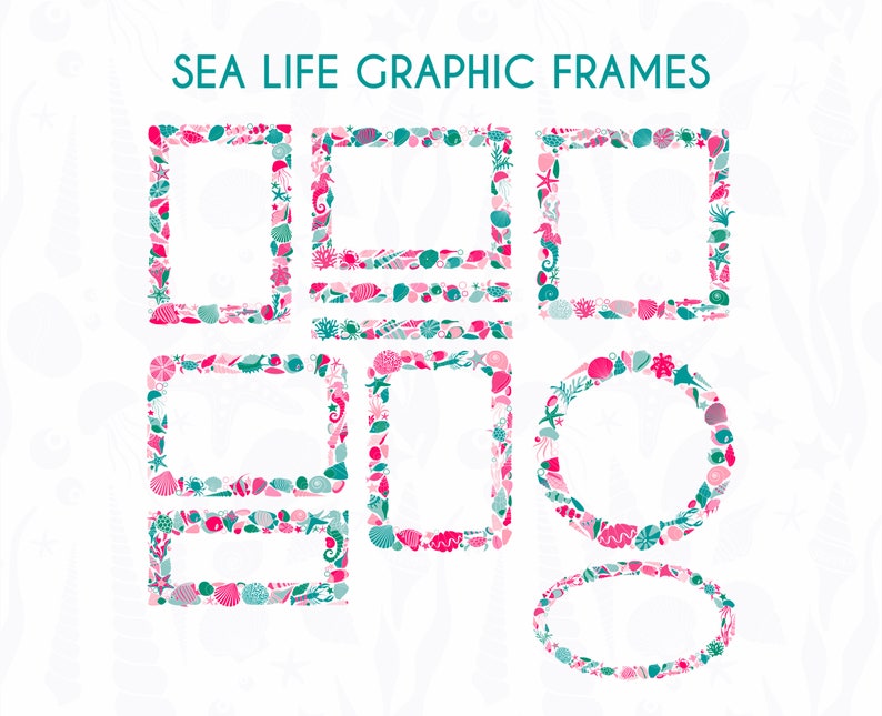 Ocean Corals and Shells PNG Border Decorations. Sea Life Ornamented ...