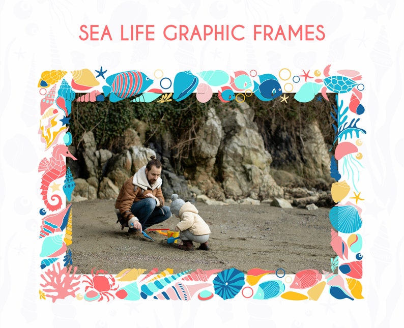 Tiffany Summer Shells PNG Frames. Sealife Graphic Rectangle SVG Clip ...
