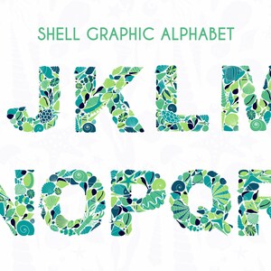 Green Ocean Clipart Alphabet Set. Shells and Sea Creatures Boy's ...