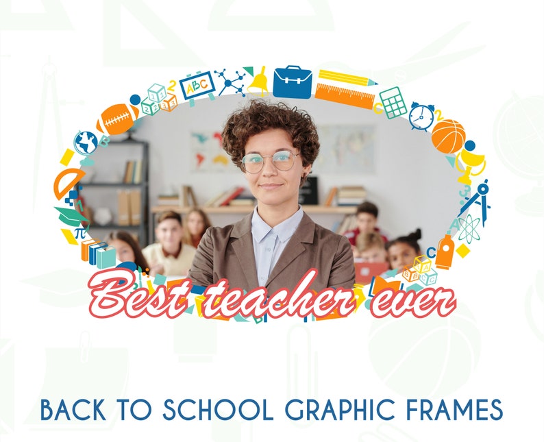 Kindergarten Teacher Digital Frames. Colorful School Graphic Elements ...