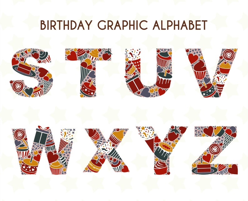 A to Z Birthday Fonts SVG. Birthday Theme Alphabet Clipart. Boy's ...