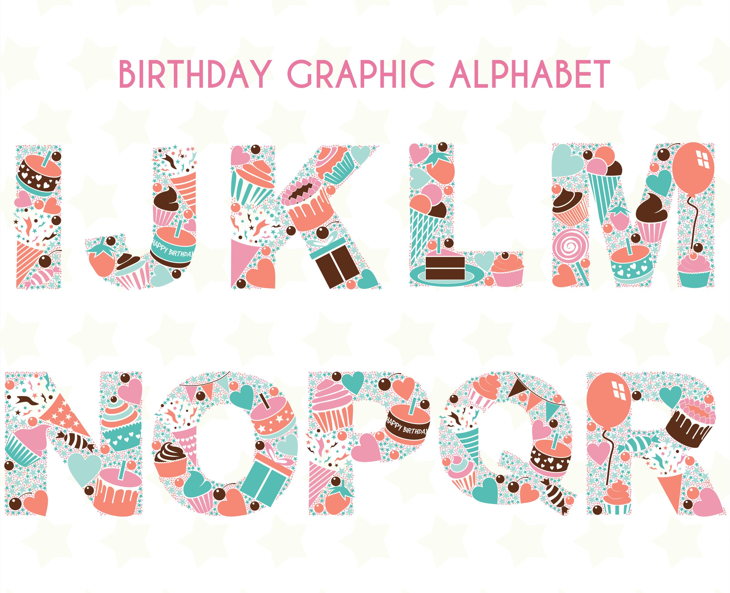 Birthday-themed PNG Alphabet for Invitations and Cards. Soft Pastel ...