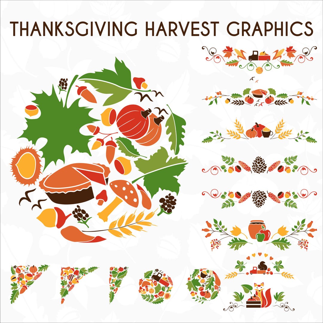 Autumn Thanksgiving PNG Clipart Dividers. Hand-drawn Fall Leaves ...