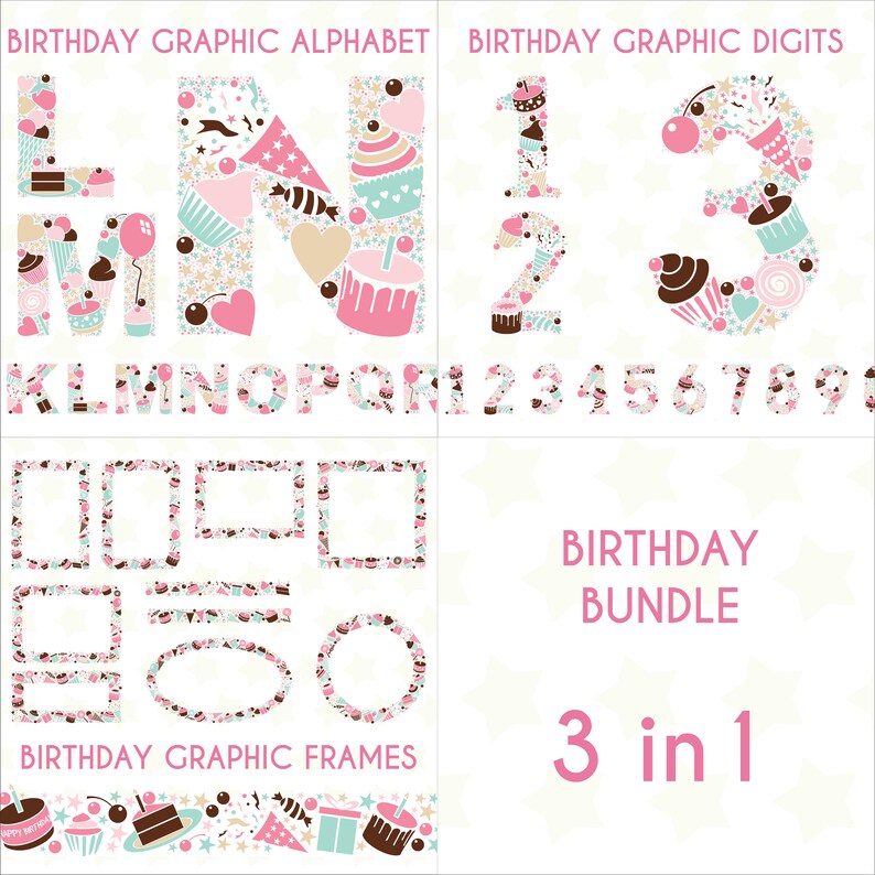 Girl's Birthday PNG and SVG Graphics. Colorful Birthday Illustrated ...