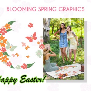 Spring Elements Clipart. Flowers, Bees, and Butterflies Graphic Circles ...
