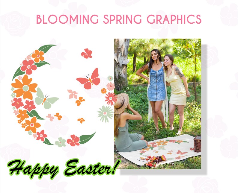 Spring Elements Clipart. Flowers, Bees, and Butterflies Graphic Circles ...