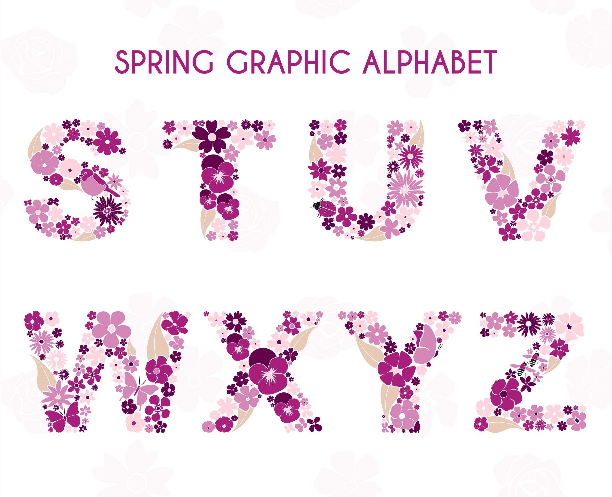 A to Z Spring Fonts SVG. Flower Theme Alphabet Clipart. Colorful ...