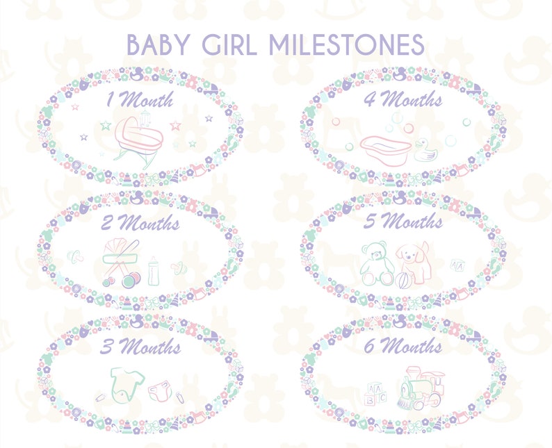 Printable Monthly Baby Girl Milestone Stickers. Unique 1-12 Months ...