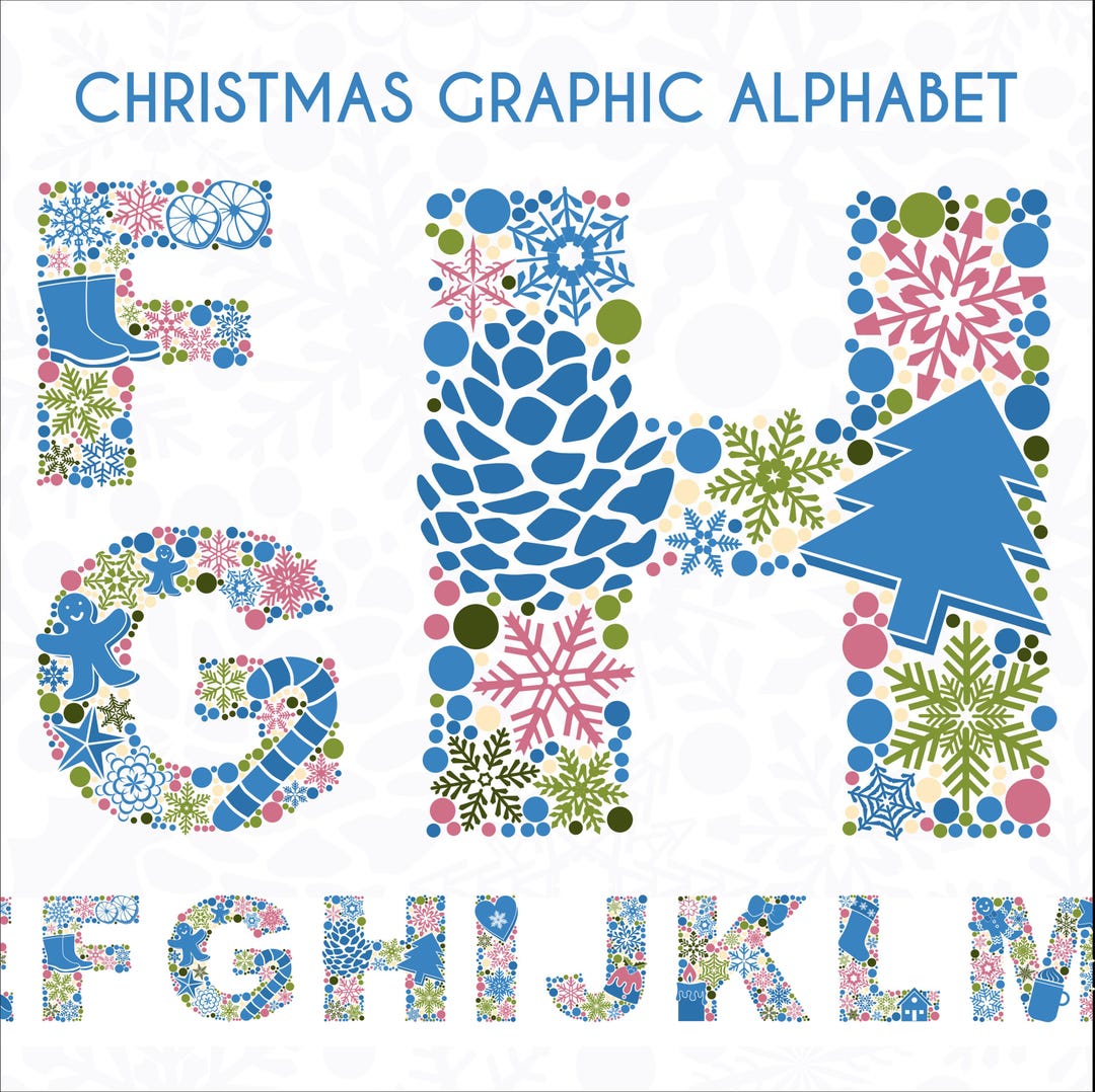 Snowflakes Alphabet SVG Files. Green, Pink, Blue Winter PNG Letters ...