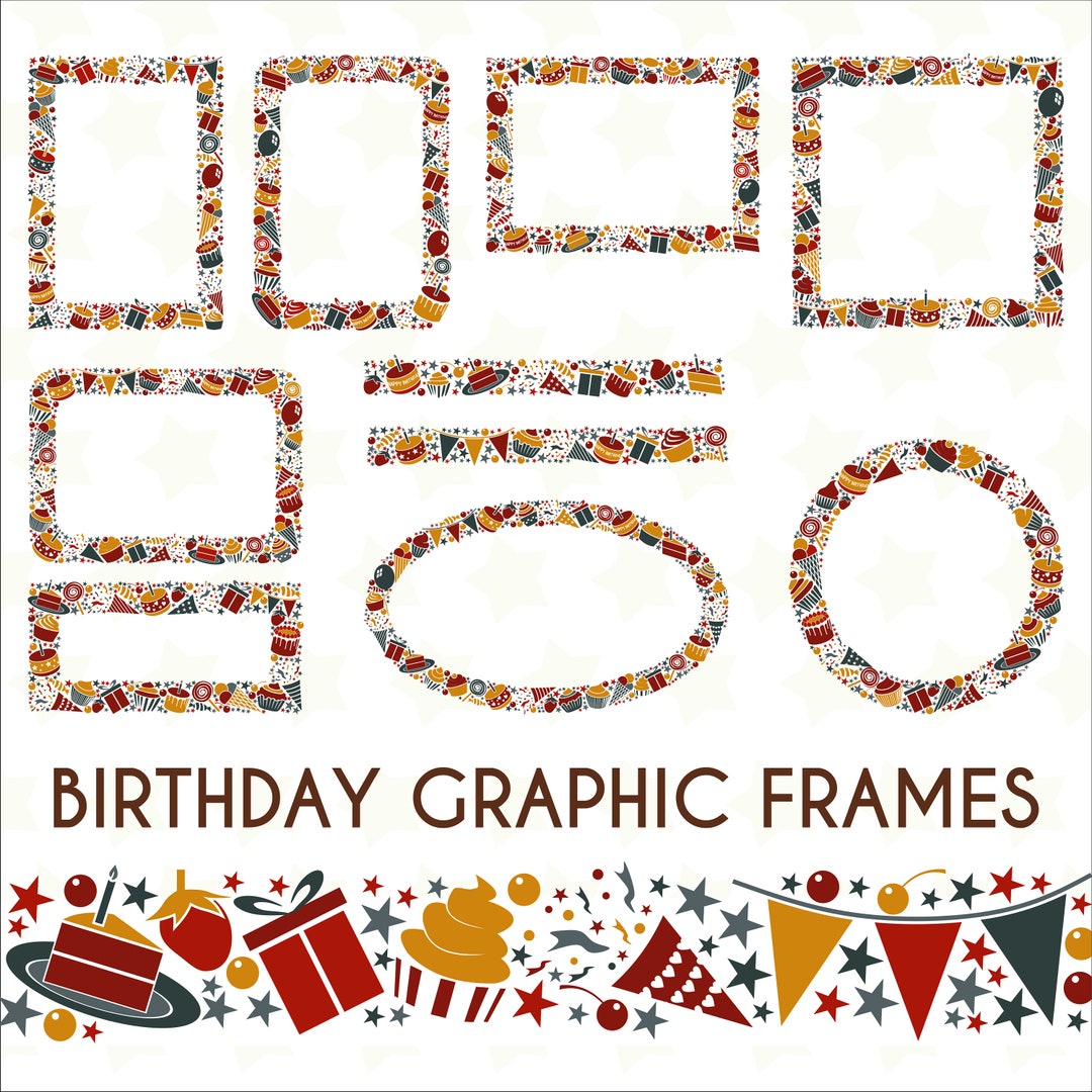 Birthday Decorative Digital Frames. Birthday PNG and SVG Framing ...