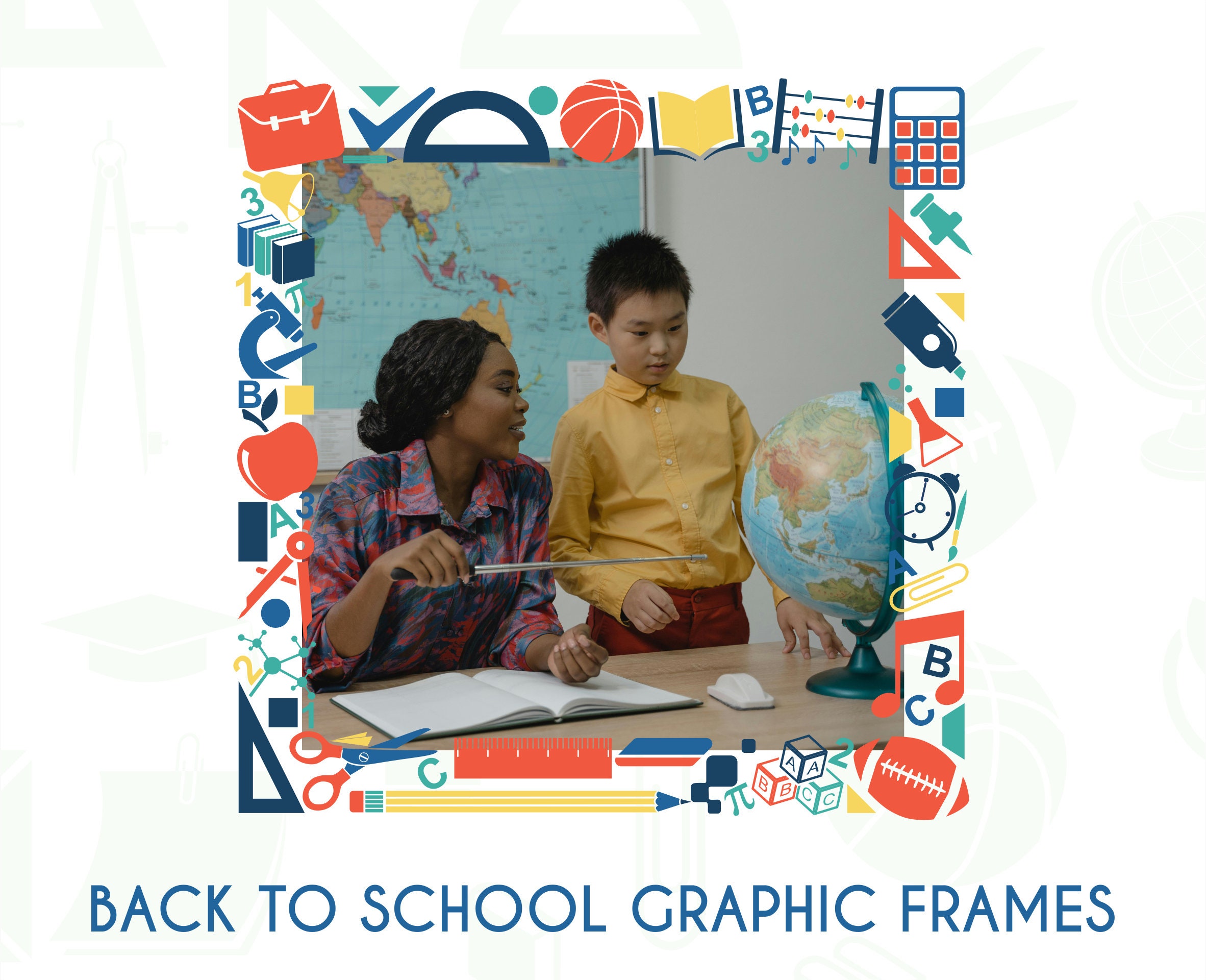 Digital SVG Frames Consist of Many Colorful Elements of School ...