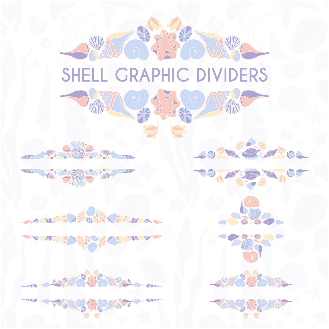 Pastel Pink and Purple PNG Ocean Borders. Shells and Starfish Elegant ...