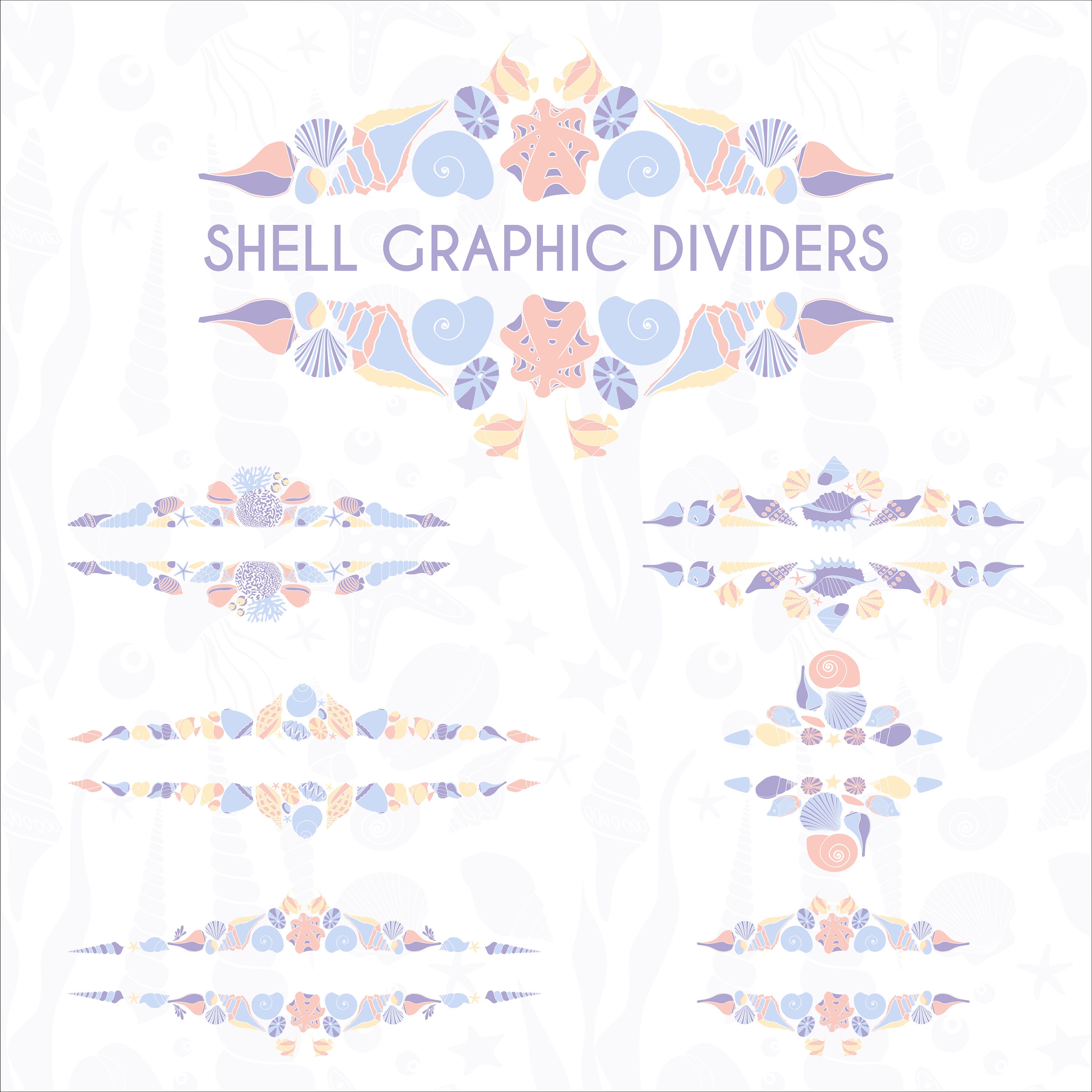 Pastel Pink and Purple PNG Ocean Borders. Shells and Starfish Elegant ...