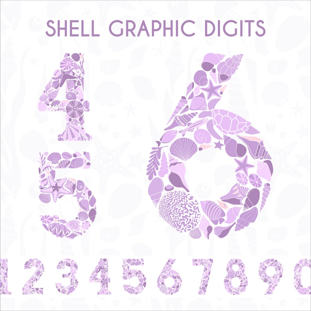 Happy Pink Sealife Digital Numbers. Ocean 0-9 Digits With Shells. Girls ...