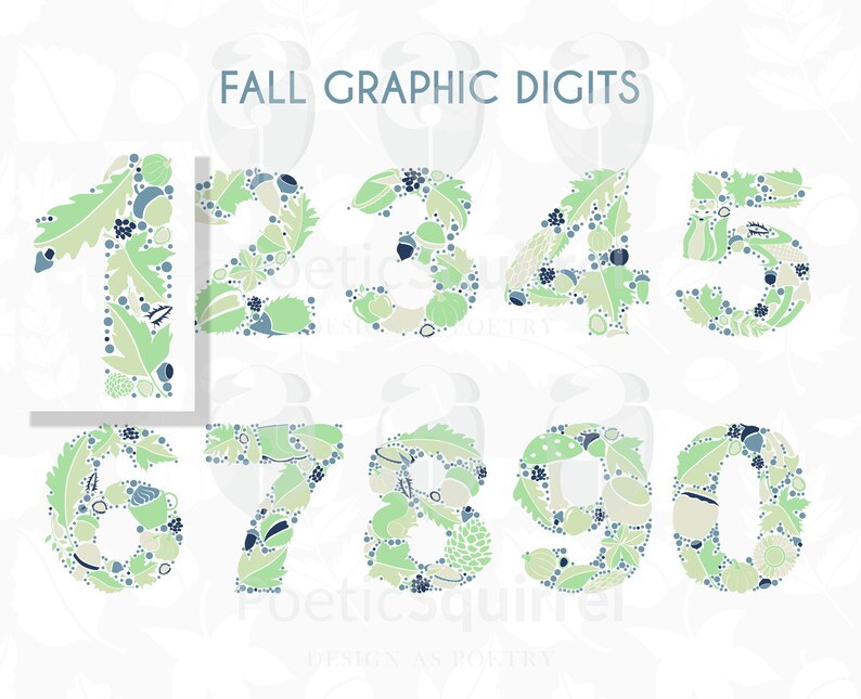 Green Fall Numbers SVG Clipart. Autumn Elements Graphic Design - Etsy
