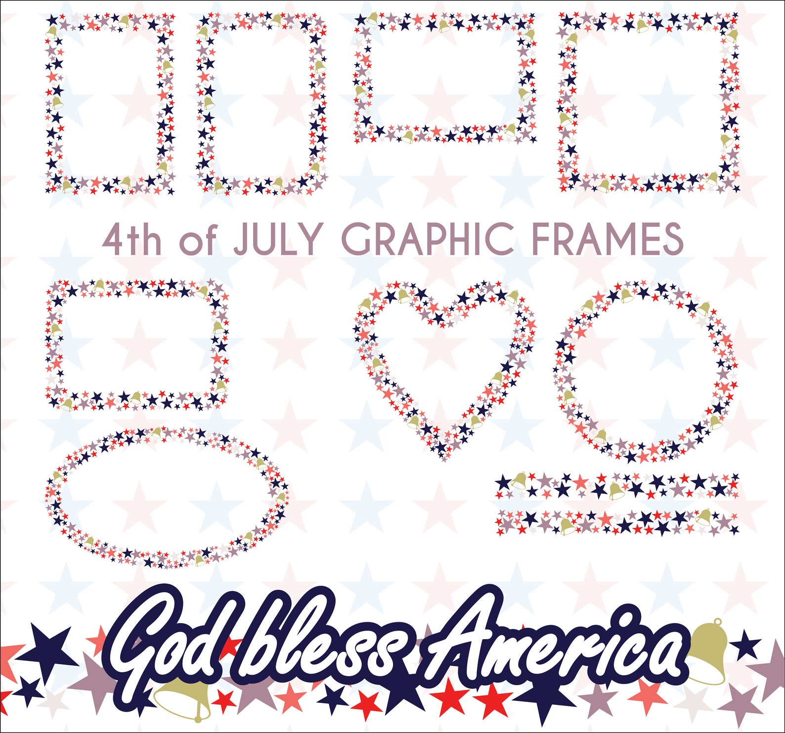 Independence Day Red and Blue Graphic Frame Elements. Unique 4th of ...
