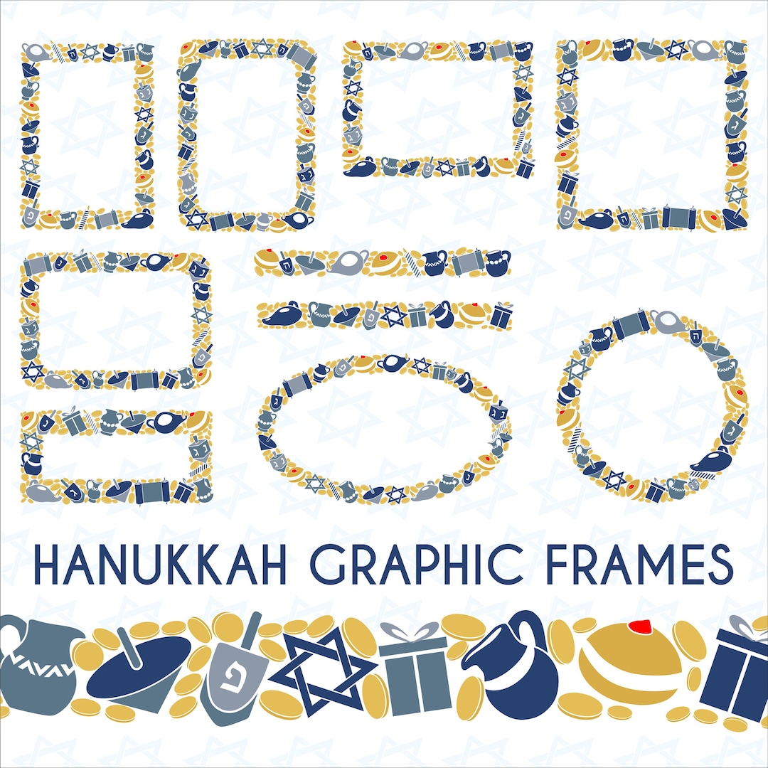 Hanukkah Colorful PNG and SVG Frames. Holiday Digital Frame Art ...