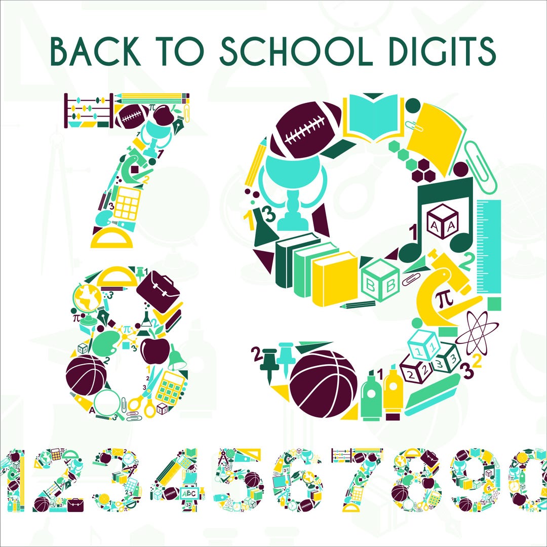 Kindergarten Digits PNG and SVG Clipart for Sublimation. School ...