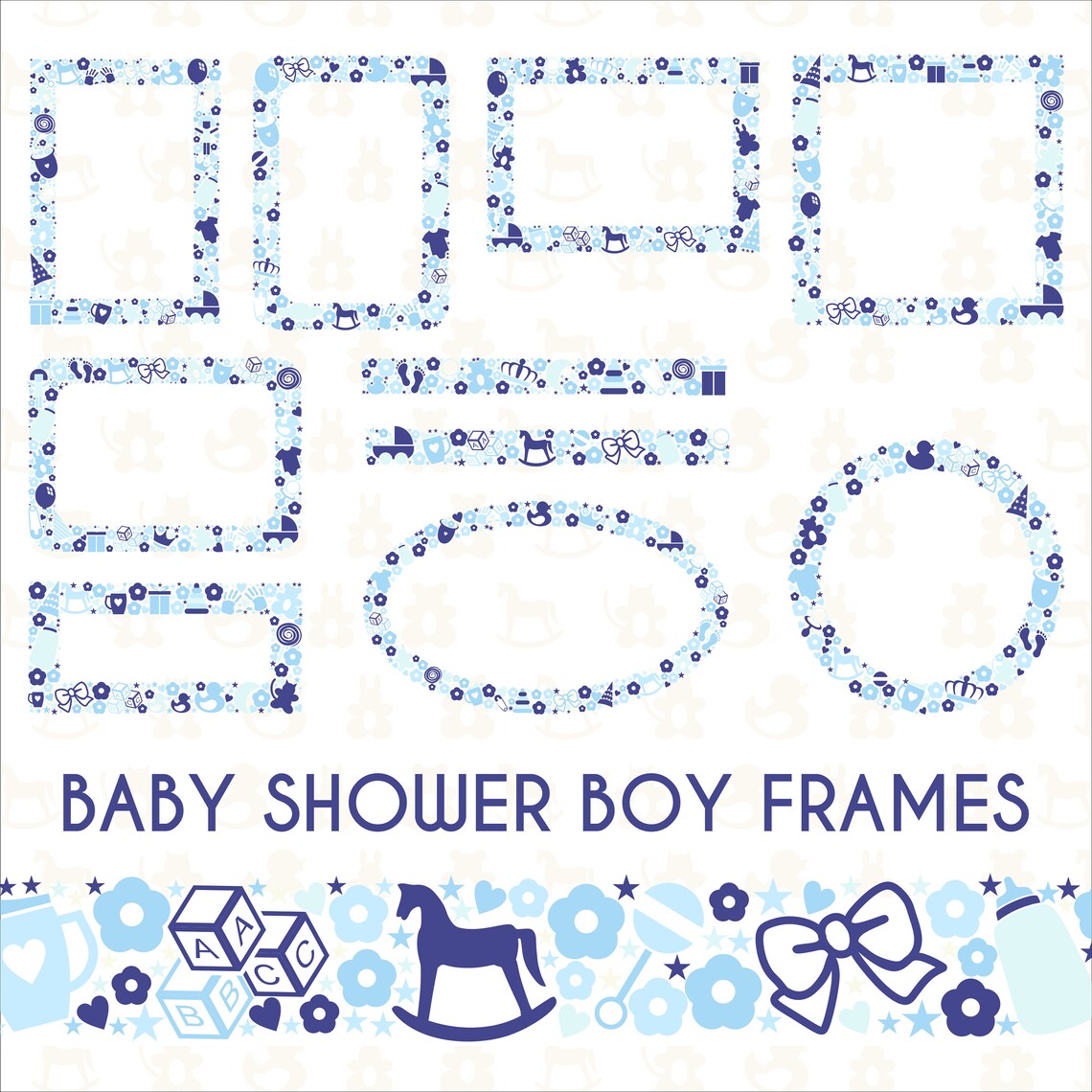 Soft Pastel Blue Baby Shower Digital Frames in PNG and SVG. Cute ...