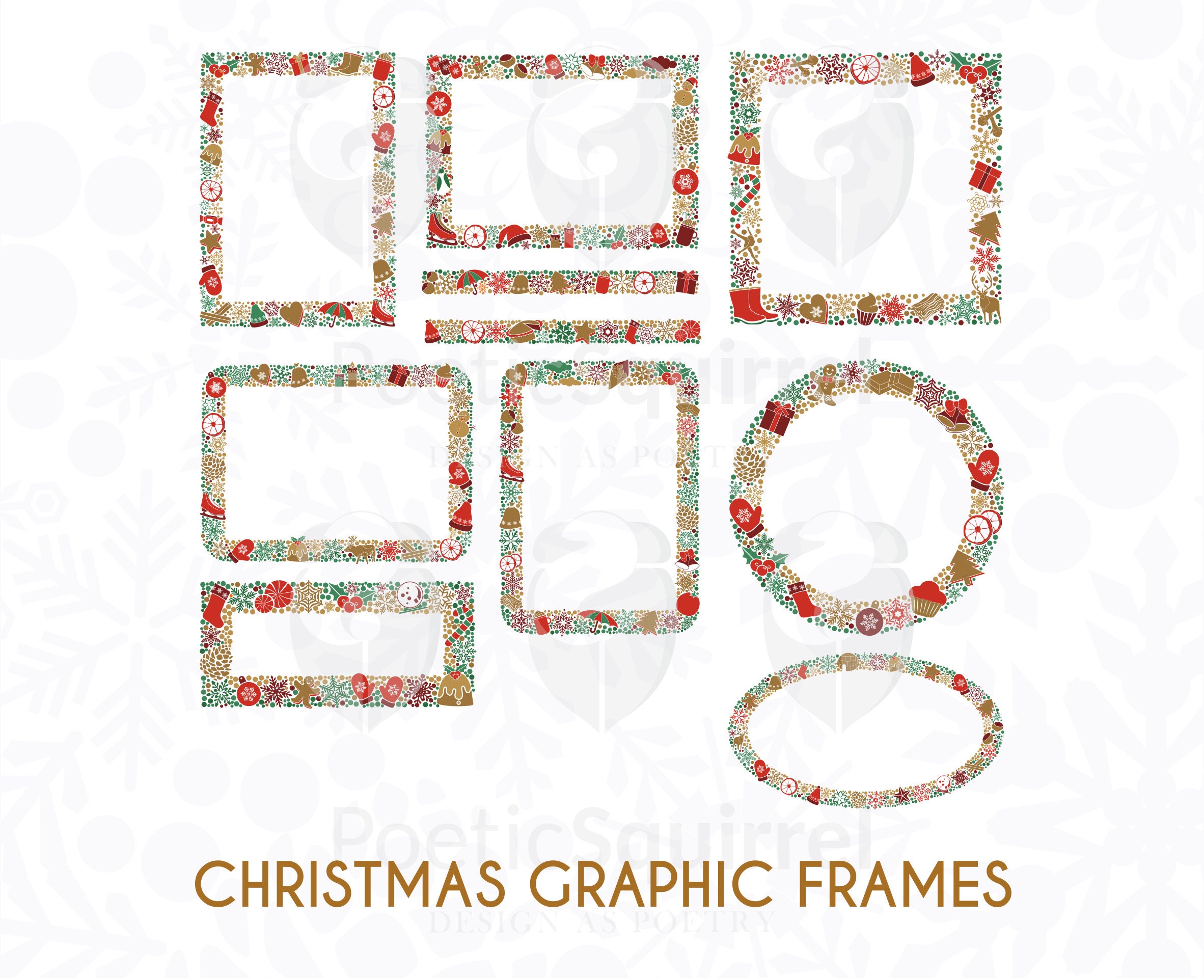 Christmas Frames SVG Clip Art. Winter Framing Graphic Elements PNG ...