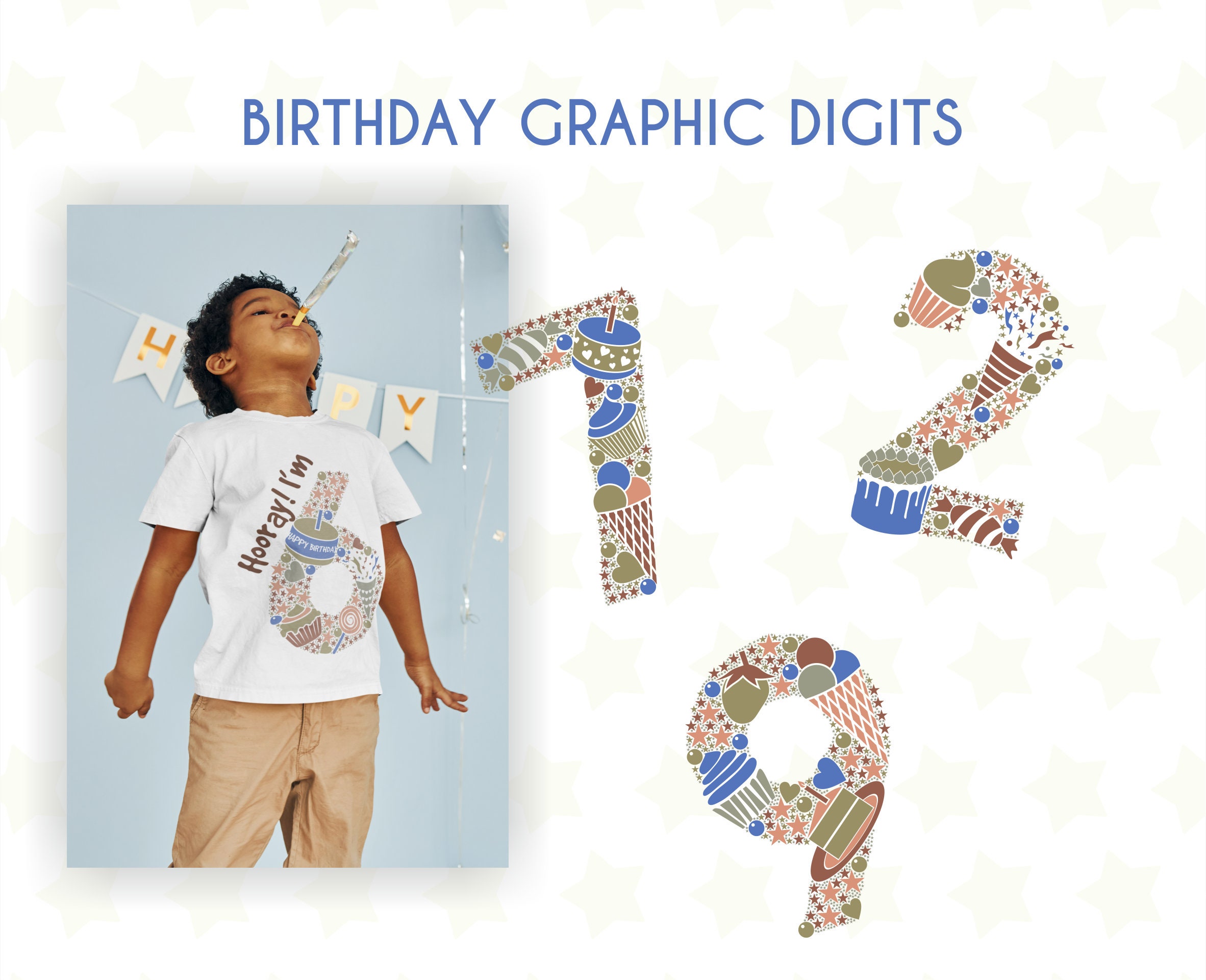 Boy's Birthday Digits SVG Clipart. Birthday Elements Graphic Design PNG ...