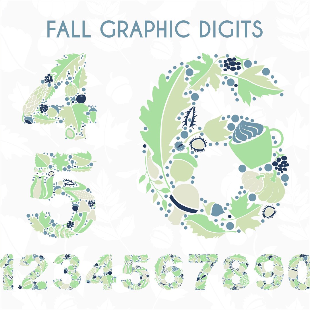 Green Fall Numbers SVG Clipart. Autumn Elements Graphic Design PNG Clip ...