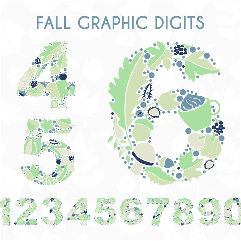 Green Fall Numbers SVG Clipart. Autumn Elements Graphic Design PNG Clip ...