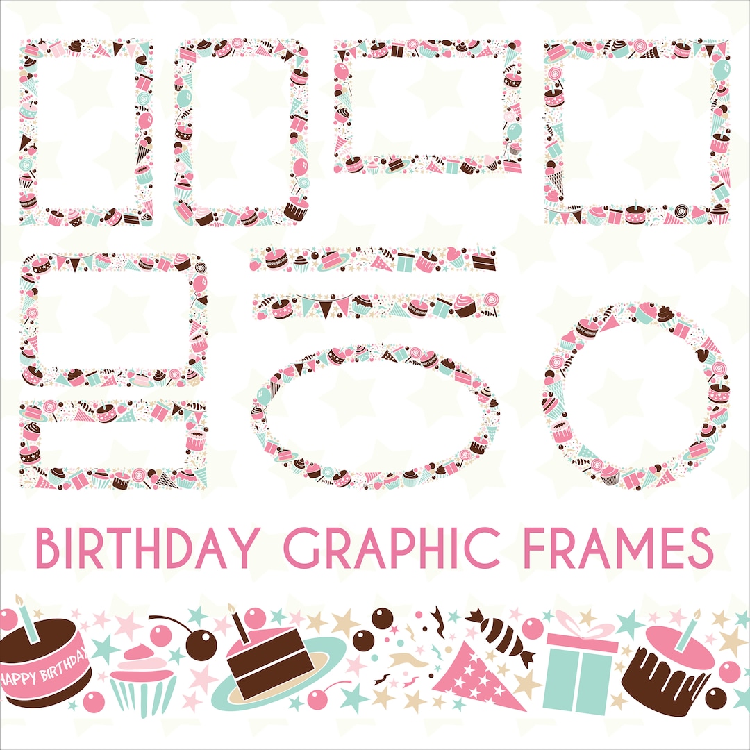 Delightful Digital Frames for Birthday Fun. Girly Pastel Frames With ...