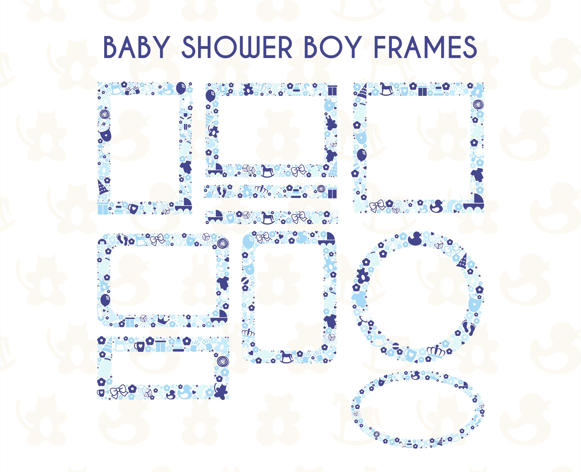 Soft Pastel Blue Baby Shower Digital Frames in PNG and SVG. Cute ...