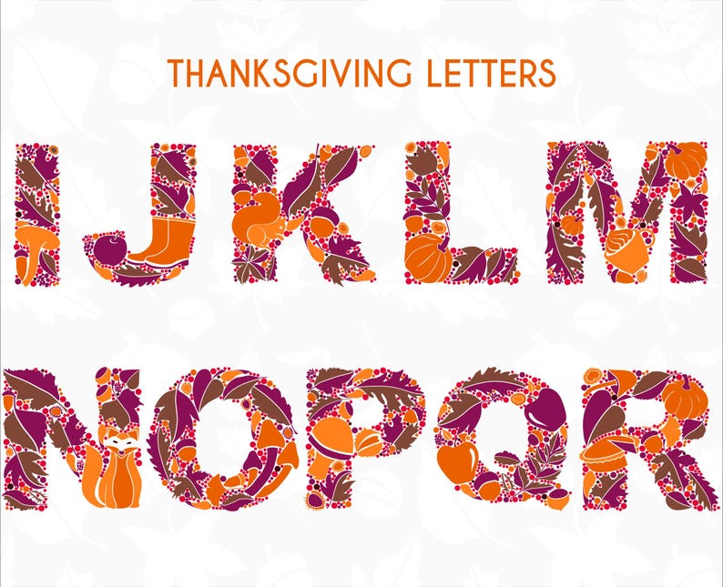 Thanksgiving Alphabet Letters Set. Colorful Autumn ABC Fonts. Harvest ...