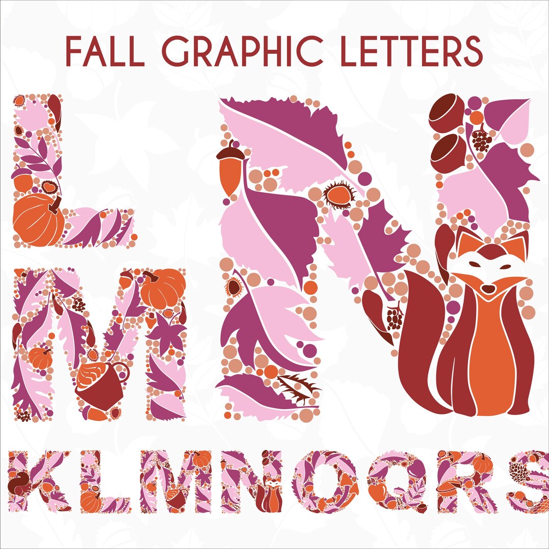 Fall Leaves Alphabet PNG Clip Art. SVG Files of Purple, Red and Pink ...