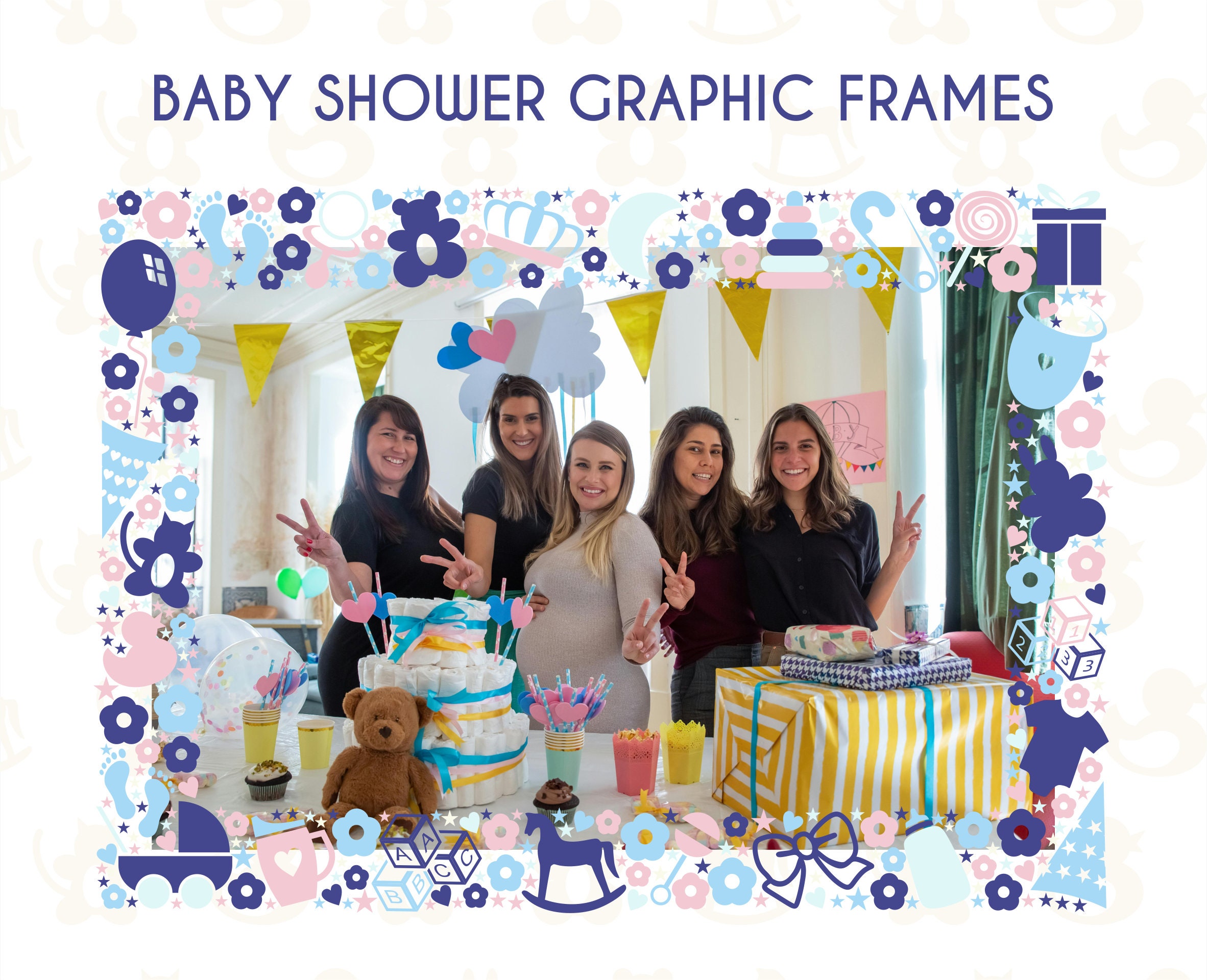 Soft Pastel Blue Baby Shower Digital Frames in PNG and SVG. Cute ...