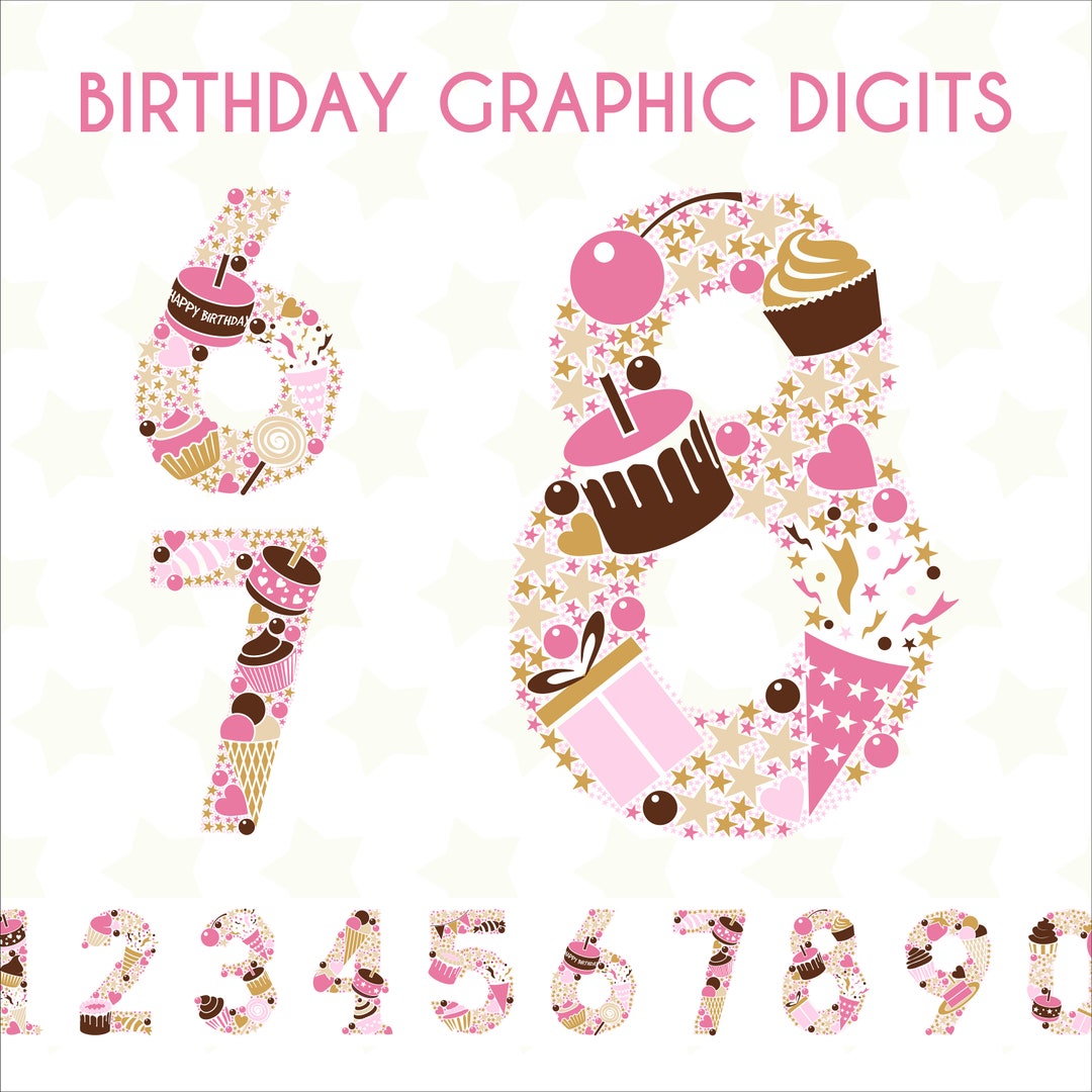 PNG and SVG Birthday Numbers in Soft Pastels. Whimsical Birthday Digits ...