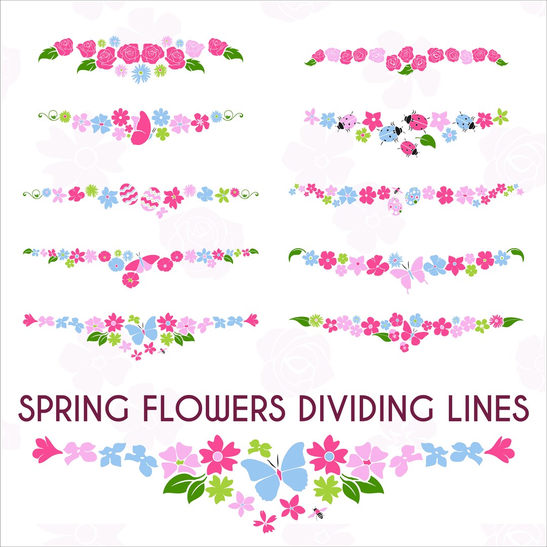 Happy Flourish Digital Spring Dividing Lines. Festive Colorful PNG Cute ...