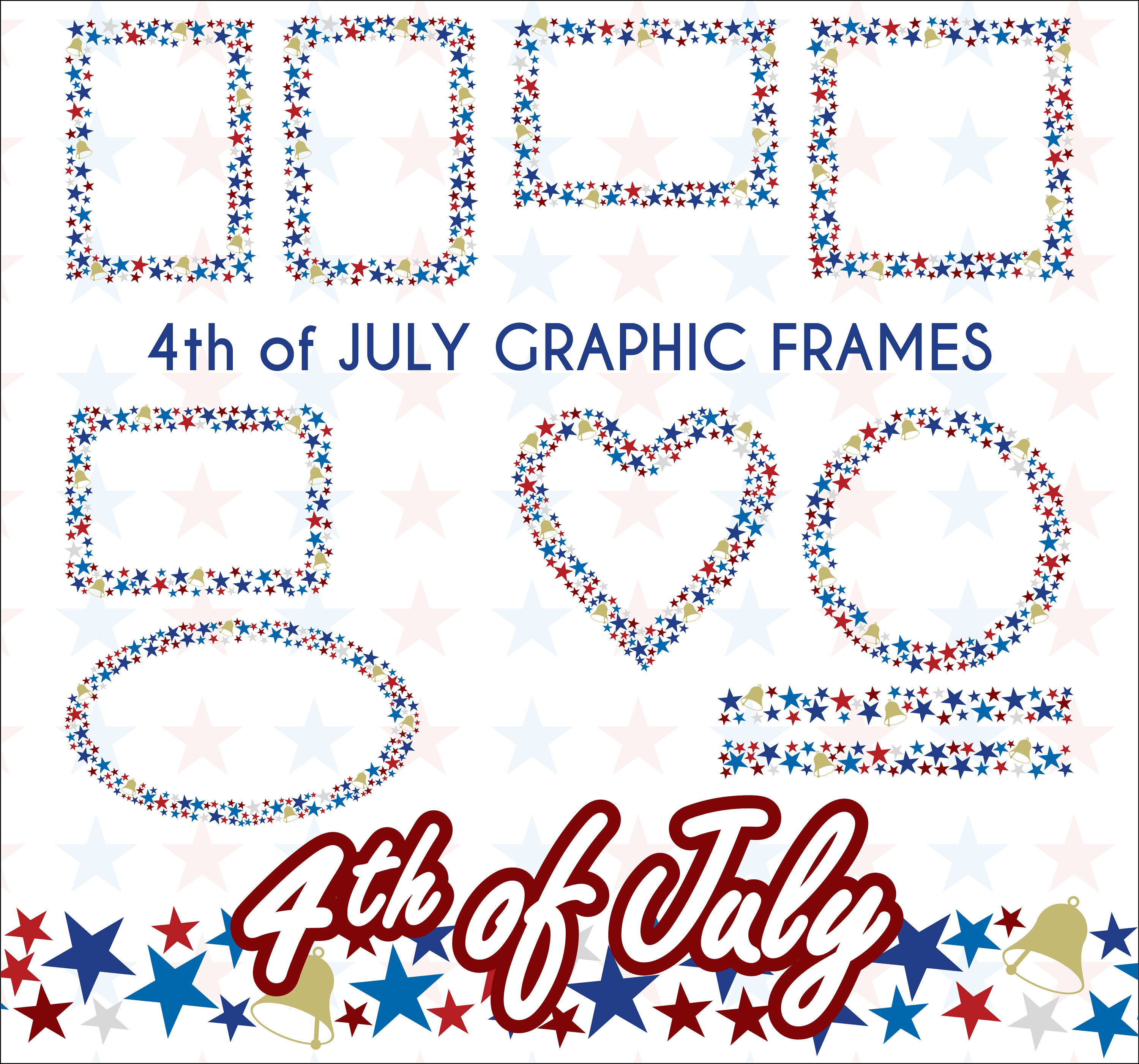 4th of July Digital Festive Frames. Colorful PNG USA Independence Day ...