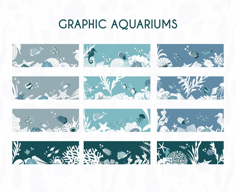Gray Digital Coral Reef Aquarium Clipart Decoration. Green PNG Sealife ...