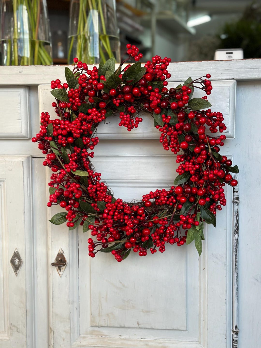 Autumn Artificial Door Wreath Artifical Red Berries Ilex Berry Autumn ...